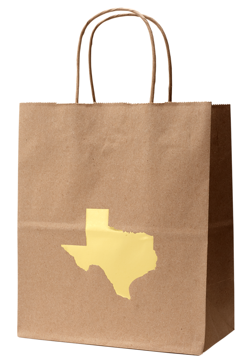 Texas Gift Bag with Gold State of Texas Shape Natural Kraft – Texas ...