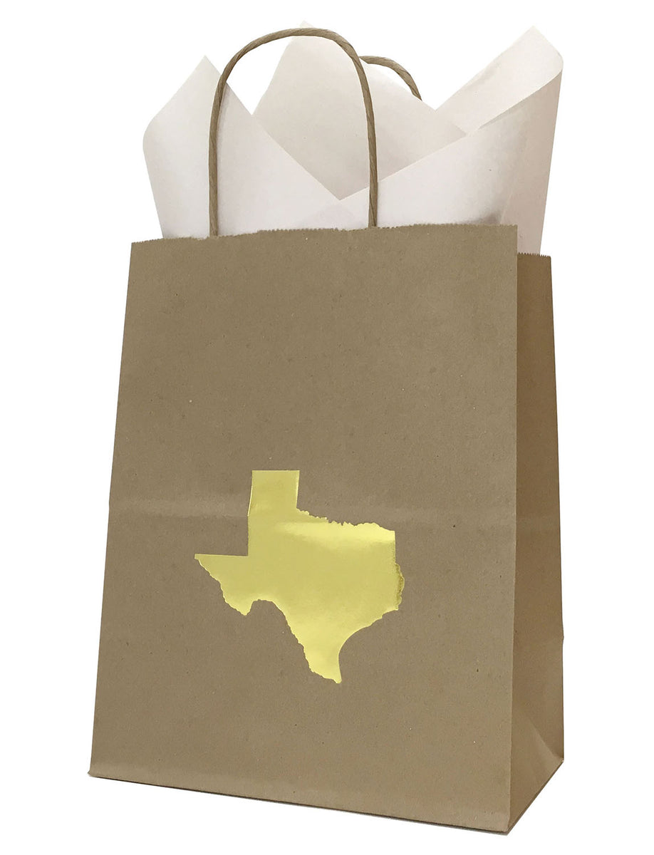 Texas Gift Bag with Gold State of Texas Shape Natural Kraft – Texas ...